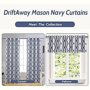 DriftAway Mason Geometric Trellis Pattern Window Curtain Valance Rod Pocket 52 Inch by 14 Inch Plus 2 Inch Header Navy