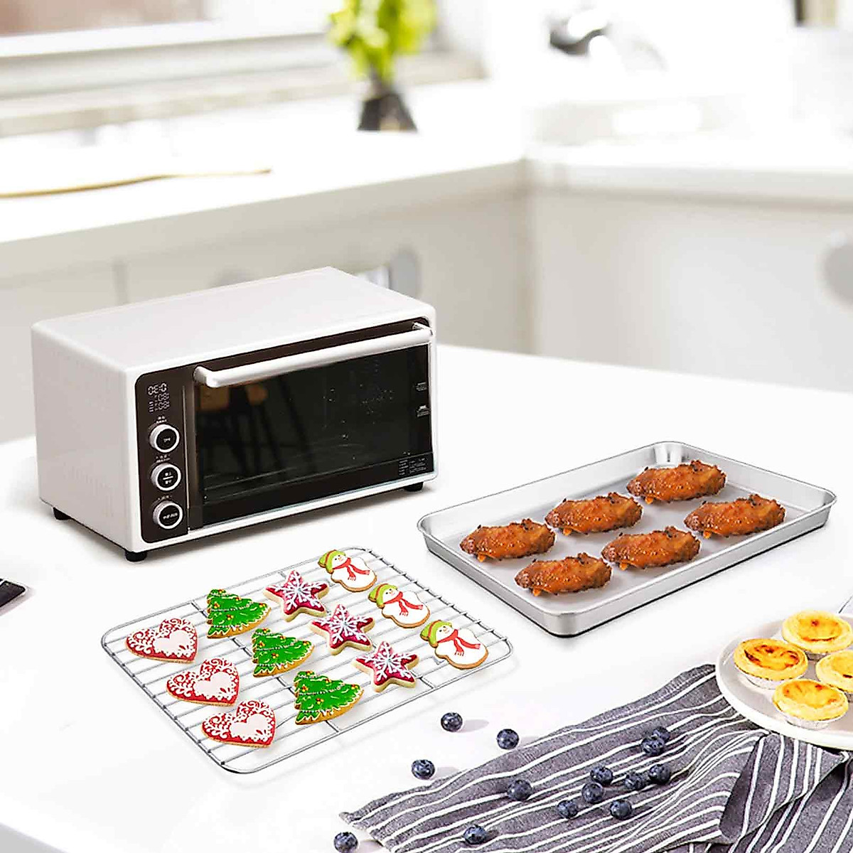 TeamFar Toaster Oven Tray and Rack Set, 9.3’’ x 7’’ x 1’’, Stainless Steel Toaster Oven Pan Broiler Pan, Non Toxic & Healthy, Easy Clean & Dishwasher Safe