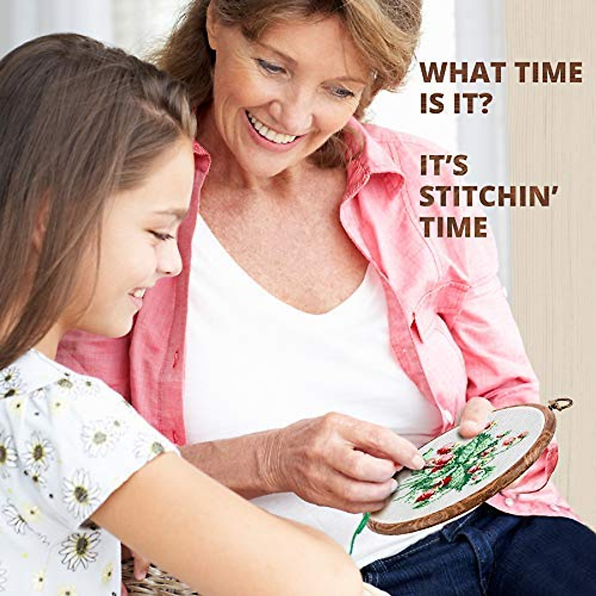 Embroidery Kit for Kids and Adults - Complete 160-piece Crossstitching Kits for Beginners - Fun Interactive Embroidery Family Kit with 100 Embroidery Thread Colors, Pendant Hoops and Tool Bag