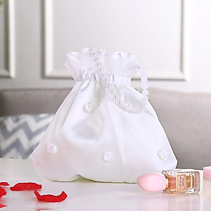 2Pcs Satin Bridal Wedding Money Bag White Bridal Bridesmaid Satin Flower Decorated Bag Handbag with Pearl for Dance Bridal Purse Wedding Supplies