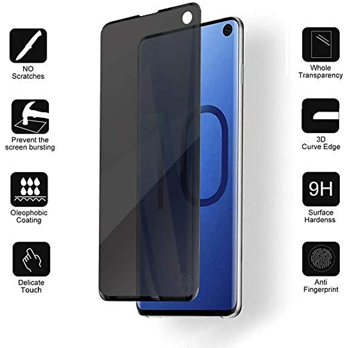 Galaxy S10 Privacy Screen Protector, SUKER [Anti-spy] [9H Hardenss] [3D Curved] [Case Friendly] Tempered Glass Screen Protector for Samsung Galaxy S10 6.1 inch (2 Pack)