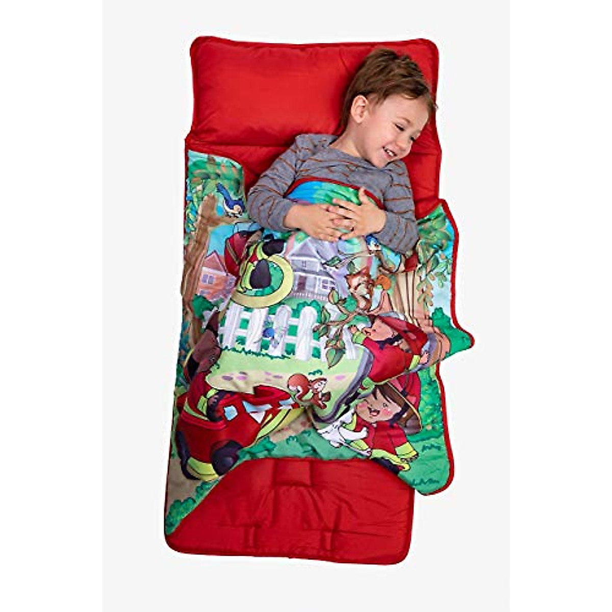 Baby Titi - Toddler Nap Mat with Removable Pillow, Carrying Handle and Strap Closure, Rollup Design, Soft Microfiber for Preschool, Daycare, Travel Sleeping Bag - Ages 2-4 Years (Firefighters)