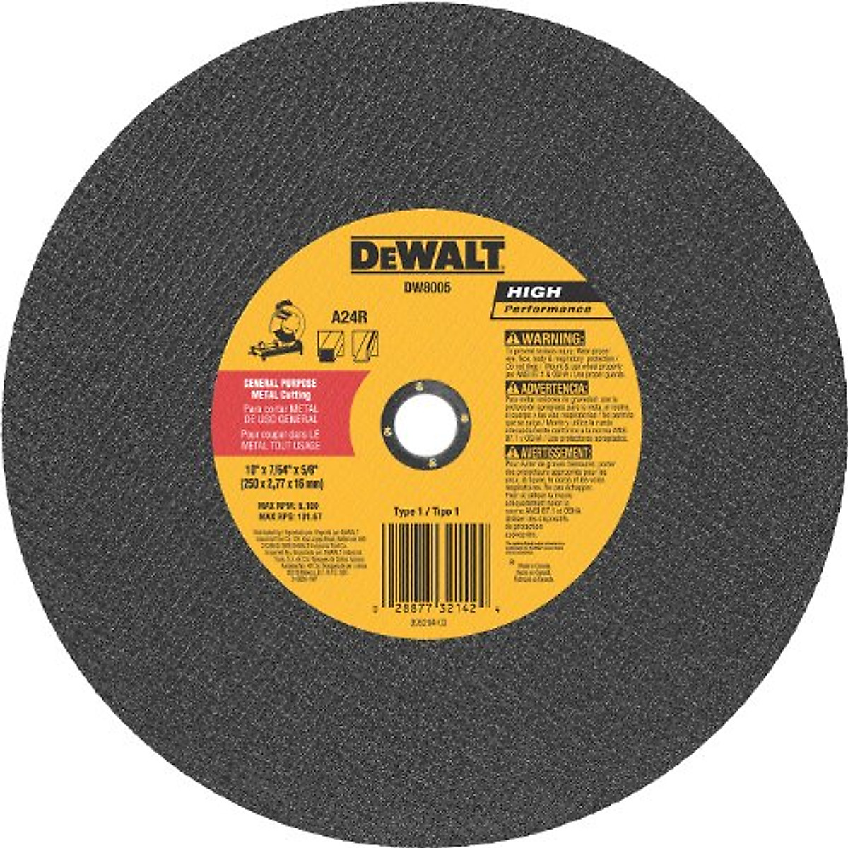 DeWalt DW8005 10 x 7/64 x 5/8 General Purpose Metal Chop Saw Wheel