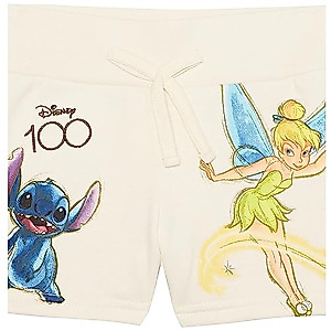 Disney Girls D100 Multi Character French Terry - Minnie, Stitch, Mirabel, Tinkerbell Tee & Short Set, Ivory, 7-8 US