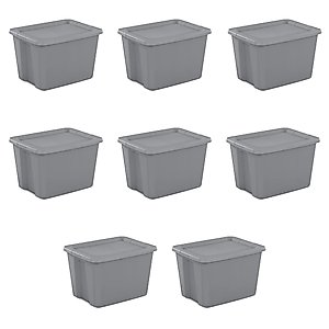 BatanE 18 Gallon Tote Box Plastic, Gray, Set of 8