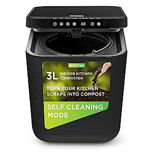 Nutrichef 3L Electric Kitchen Composter - Compost’s Organic Material & Food Scraps | Countertop Automatic Compost Bin | Dry, Crush, & Cooling Functions | Perfect for Kitchens & Apartments | Grey