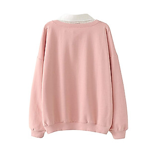 Packitcute Teens Pink Sweatshirt, Spring Autumn Cotton Patchwork Pullover Bunny Print Thin Tops (Pink)