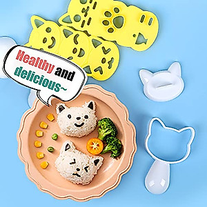 Cute Cat Rice Ball Molds 6 Sets Sushi Molds Bento Box Accessories Kits with 1PC Musubi Maker Press Mold, 2PCS Gimbap Molds Triangle and 1PC Rice Ball Mold Shaker for DIY Fun Lunch Box Picnic Tool
