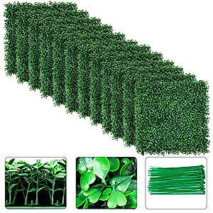 Amagabeli 12 PCS 20"x20" Leaves Artificial Boxwood Panels 240" x20" Topiary Hedge Plant UV Protected Privacy Hedge Screen High-Density Grass Decor Indoor Outdoor Backdrop 4 Layers Green Wall