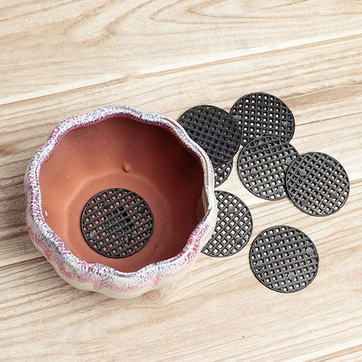 5pcs Flowerpot Hole Mesh Mat Black Plastic Bonsai Bottom Drainage Mesh Screens Grid Square 30x10cm/30x20cm (Diamete 4.5cm)
