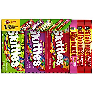 SKITTLES & STARBURST Variety Pack Full Size Chewy Candy Assortment, 37.05 oz, 18 Bars