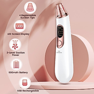 Blackhead Remover Pore Vacuum - LED Screen & USB Rechargeable Facial Pore Cleaner, Comedone Extractor Tool,Acne Extractor Tool with 3 Suction Power,4 Probes Black Head Remover for Face for Women & Men