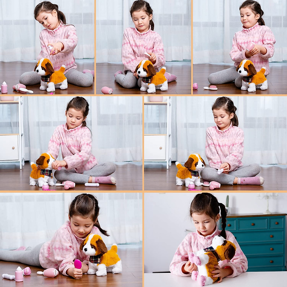 Remote Control Electronic Plush Puppy Toy Pet for Girls Kids Interactive Toys, Walks, Barks, Shake Tail, Pretend Dress Up Realistic Stuffed Animal Dog for Age 3 4 5+ Years Old Best Gift (Bichon Frise)