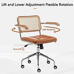 ZHAOLEI Rattan Computer Chair Retro Rotating Chair Comfortable Study Desk Seat Breathable Armrest Office Furniture