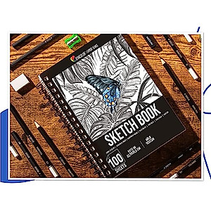 ZENACOLOR - Professional 200 Sheets Sketch Book 9"x12" with Spiral Bound and Hardback Cover - Pack of 2 - White Acid-Free Drawing Paper (100 g)