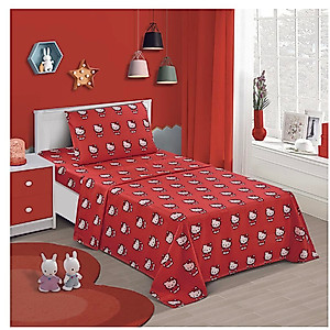 Jay Franco Twin Size Sheet Set 3 Pieces Kids Set (Hello Kitty Red), Pink, Black, JF14545