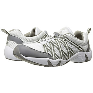 RocSoc Womens Water Dissipating Lightweight Mesh Walking Shoes, Breathable Design with Quick On and Off Laces, Comfort on Uneven Surfaces White/Grey