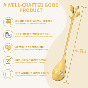 20 Pack Stainless Steel Leaf Coffee Spoon Tableware Dessert Spoons, Stirring, Mixing, Sugar, Stir, Ice Cream, Cake, Teaspoon 4.7 inch Gold