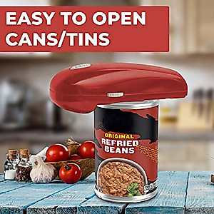 Hystrada Electric Can Opener - No Sharp Edge Handheld Can Opener - Battery Operated Can Opener - Easy One-Touch Operation Can Opener - Automatic, Food Safe, Hands Free, Smooth Edge (Red)