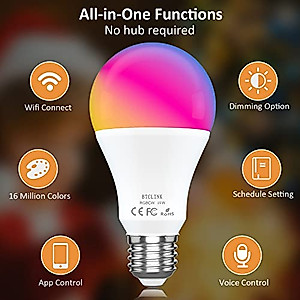 Smart Light Bulb, 15W (150W Equivalent) 1500Lumen Smart Alexa Light Bulb, E26 A19 Ultra Bright Led Color Changing Bulb, 2.4 GHz WiFi Light Bulb Compatiable with Alexa, Google (No Hub Required)