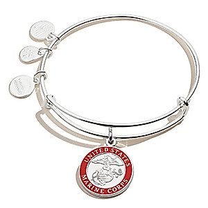 Alex and Ani Collaborations Expandable Bangle for Women, United States Marine Corps Charm, Shiny Silver Finish, 2 to 3.5 in