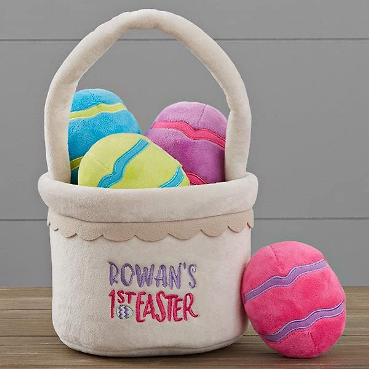 Personalization Universe My First Easter Personalized Plush Easter Basket with Plush Eggs, Customizable Baby Basket, Custom Easter Bag, Baby's 1st Easter
