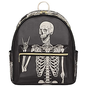 Funky Qiu Backpack Purse for Woman Rock Skeleton Skull PU Leather Fashion Mini Backpack Casual Bag for Woman Girls