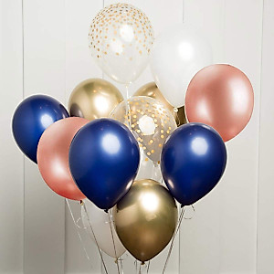 68 Pack Navy Blue Rose Gold Confetti Latex Balloons, 12 inch Birthday Balloons with 65 Feet balloon Ribbon for Birthday Party Wedding Graduation Bridal Shower Decorations