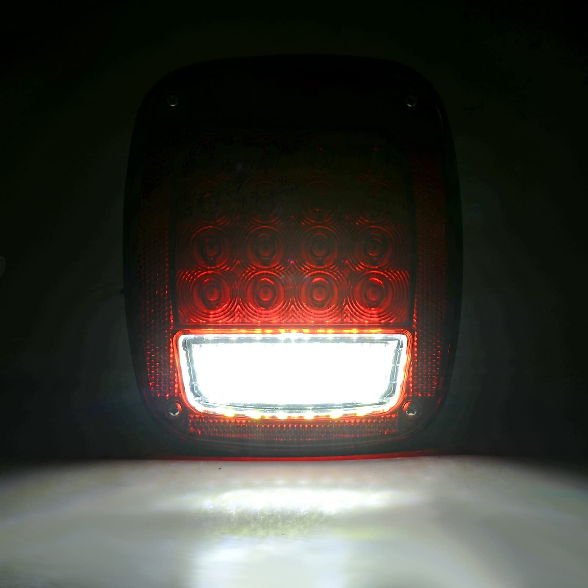 LIMICAR RV Tail Lights, Square 43 LED Trailer Lights, 2PCS Red/White Trailer Light Kit, Stop Turn Back up Reverse Tail Lights w/License Plate Light for Truck Trailer Jeep YJ TJ JK CJ