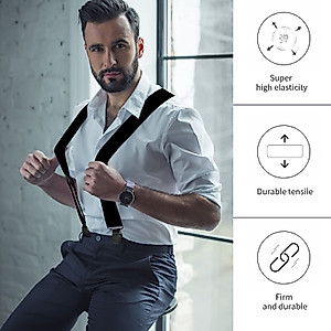 CWKOON Men's Trousers Braces with Very Strong 2 inch Wide 4 Clips Heavy Duty Suspenders for Men X Style Adjustable Suspender Black