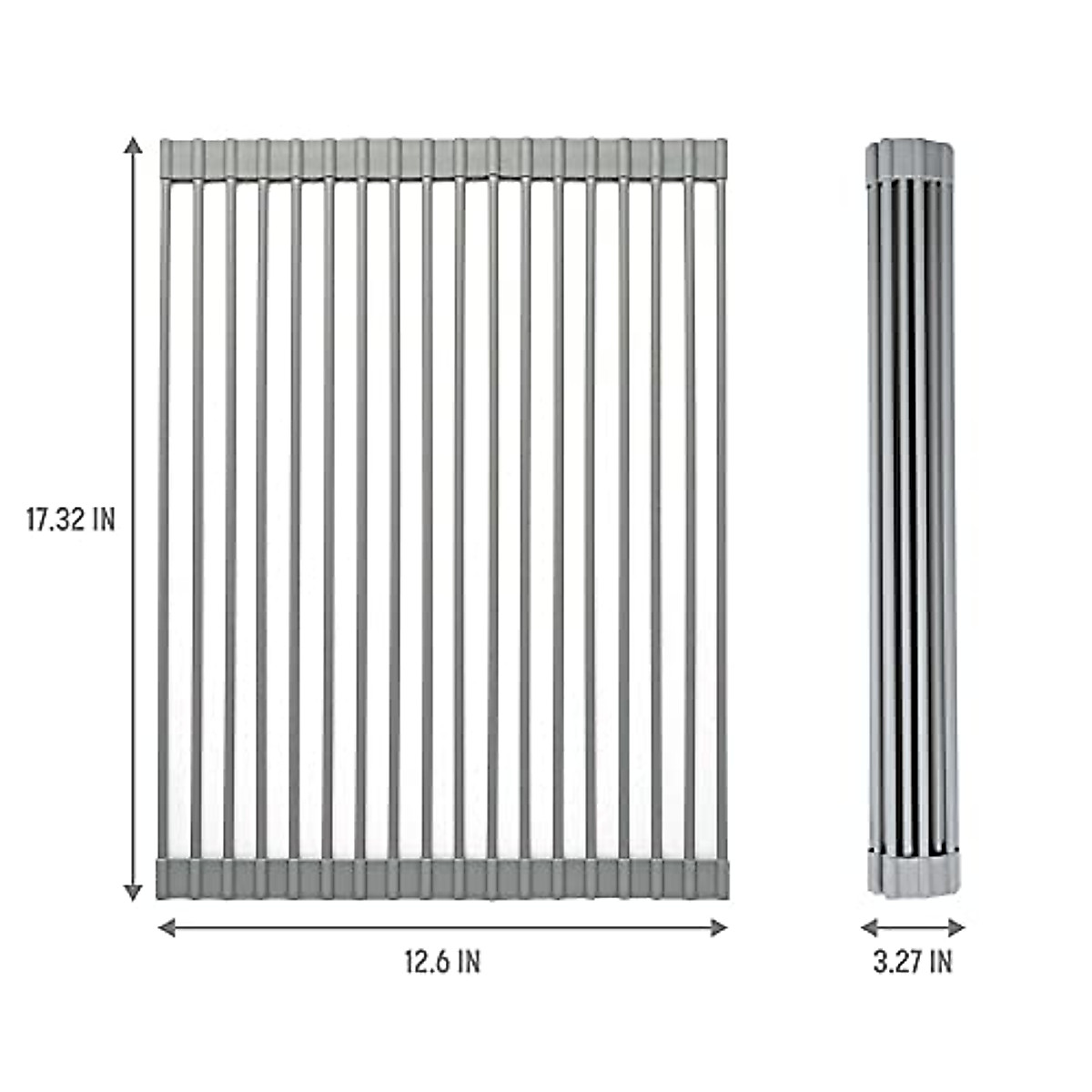 Goodful Roll Away Multipurpose Dish Drying Rack, Cooling Mat, Trivet, Easy Storage, Dishwasher Safe, Medium, Gray