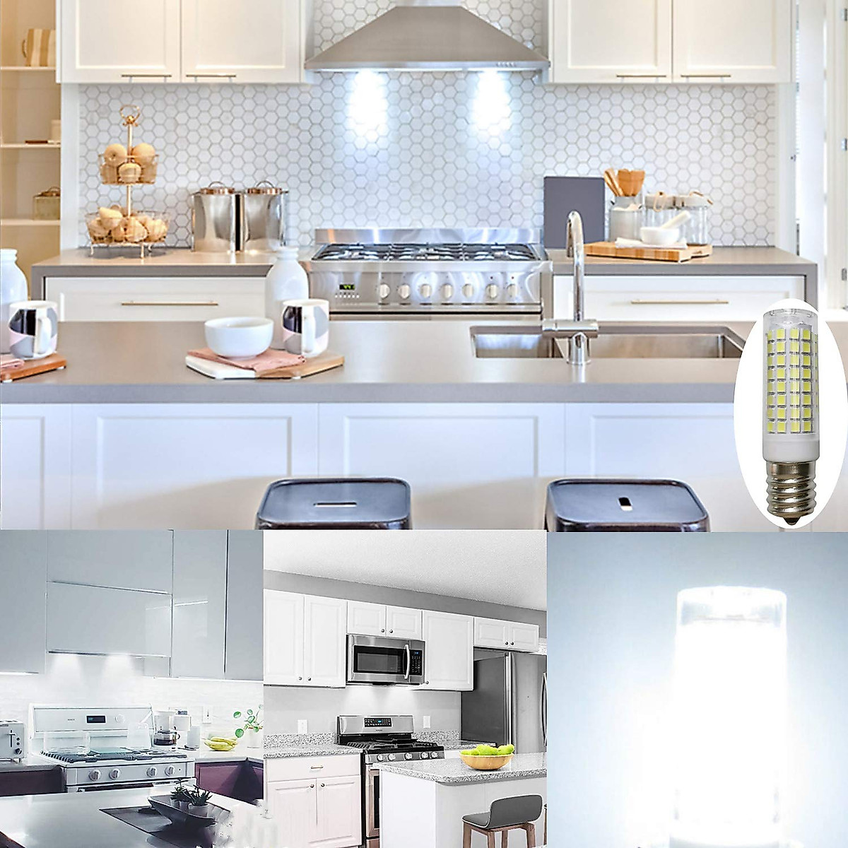 LED E17 Bulb - Dimmable Microwave Oven Bulb 8W Daylight 6000K 75W Halogen Equivalent Ceramic Body Intemediate Base LED Appliance Light AC110-130V Under-Microwave Stove Lamp 4-Pack