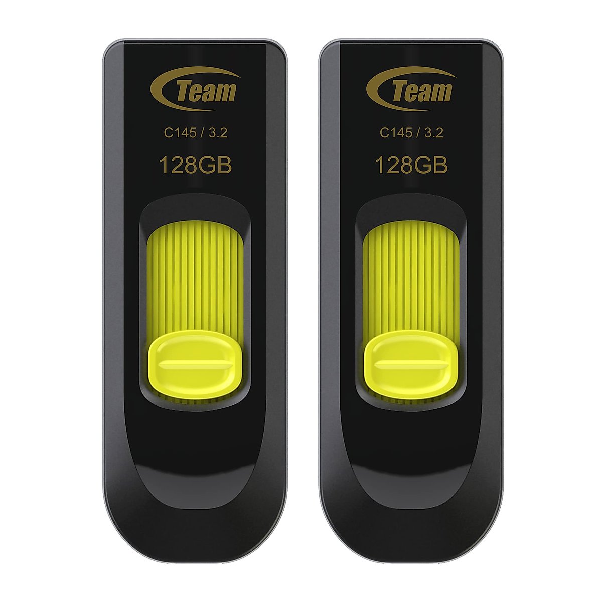 TEAMGROUP C145 128GB 2 Pack USB 3.2 Gen 1 (3.1/3.0) Read 100MB/s Flash Thumb Drive, External Data Storage Memory Stick Compatible with Computer/Laptop (Black-Yellow) TC1453128GY22