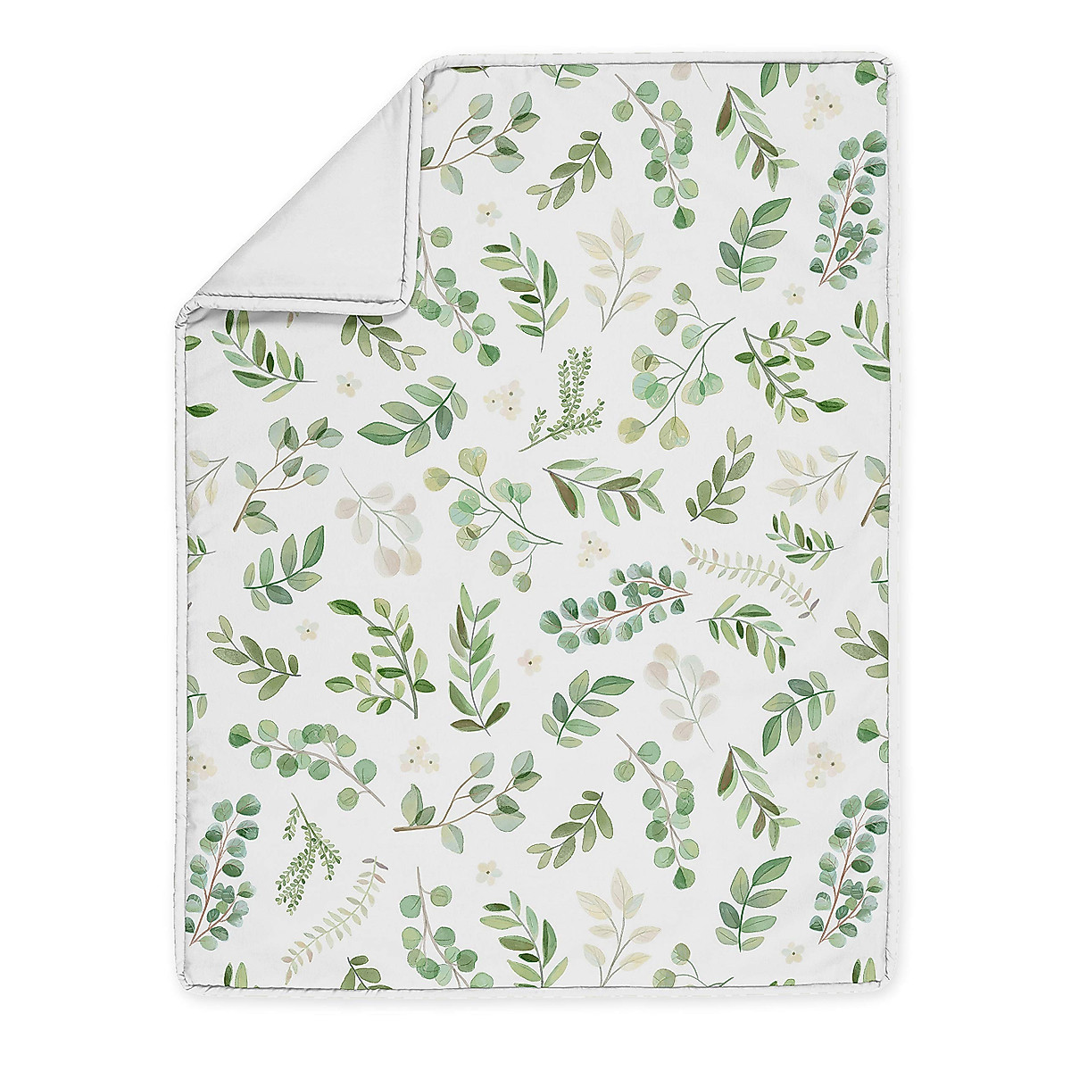Sweet Jojo Designs Floral Leaf Baby Girl Nursery Crib Bedding Set - 4 Pieces - Green and White Boho Watercolor Botanical Woodland Tropical Garden