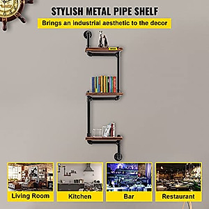 VEVOR Industrial Pipe Shelving, Pipe Shelves with 3-Tier Wood Planks, Rustic Floating Shelves Wall Mounted, Wall Shelf DIY Bookshelf for Bar Kitchen Bathroom Farmhouse Living Room, 9x12x43 inch