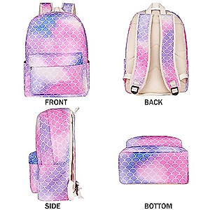 DUPHLAGT Girls Backpack with Lunch Box, Water Resistant Causal Kids Backpack, Pencil Case, Lightweight Elementary Daypack School Bag for Teen Girls (Mermaid Blue)