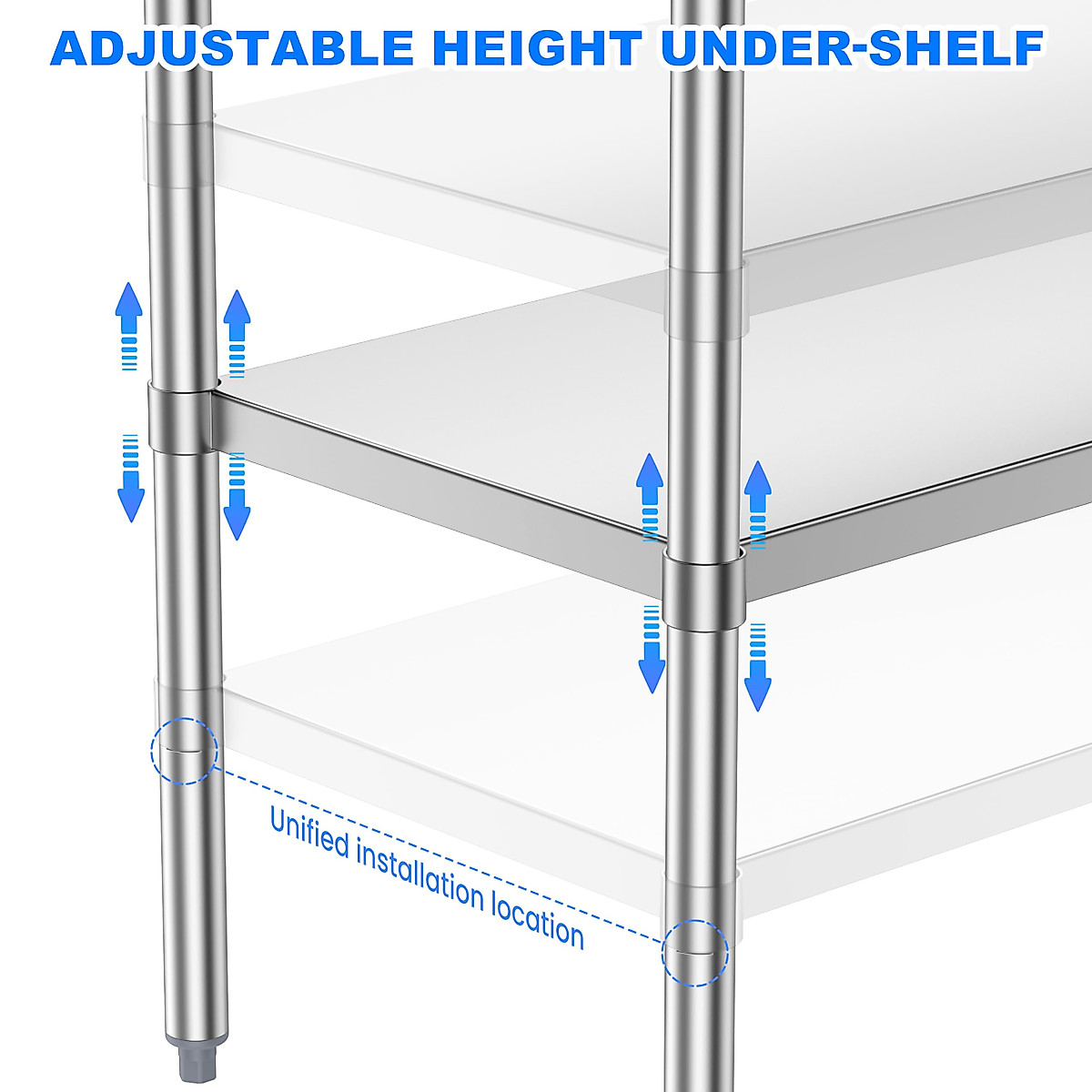 Atronor Stainless Steel Table for Prep & Work, NSF Metal Commercial Heavy Duty Table with Adjustable Under Shelf and Foot for Restaurant, Home and Hotel (24x48in)