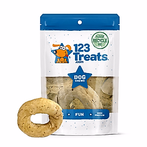 123 Treats Beef Collagen Bagel - (3 inches - 6 Count) Peanut Butter Flavor Dog Chews, Natural High-Collagen Treats for Dogs, Long-Lasting Chew Rings for All Dog Sizes