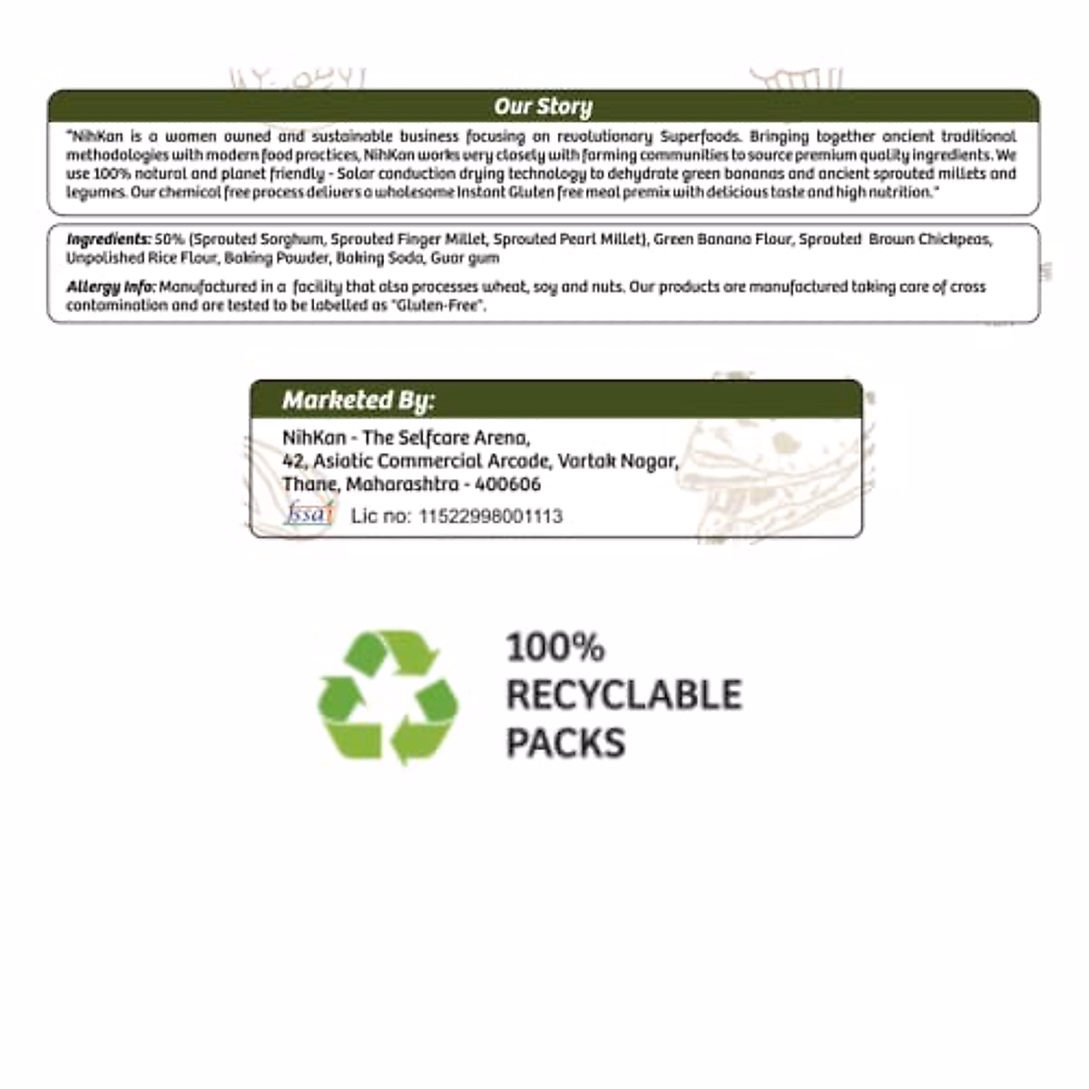 NIHKAN Gluten free Sprouted Millets Baking Mix Flour- 454g (16 Ounces) | Self Raising Flour for Multipurpose Baking needs of cakes, muffins, cookies and pizza | High protein & High Fibre