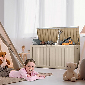 GYMHILL Outdoor Deck Box Waterproof Resin Storage Box with Lockable Indoor Outdoor Storage Bin for Patio Cushions,Patio Furniture, Gardening Tools,Pool Accessories (80 Gal Grey)