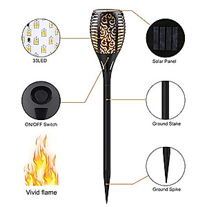 Permande Solar Flame Lights Outdoor, Flickering Torches Decorations for Patio Fire Effect Garden Lantern Auto On/Off Dust to Dawn Waterproof Lawn Decor Solar Powered Stick Light Security for Driveway