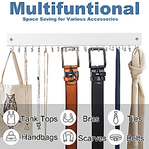 Tie Rack Wall Mounted Belt Hanger, 360° Rotating Tie Hanger Belt Organizer 20 Storage Hooks for Belt, Ties, Purse, Scarves, Tank Top, Hats, Medals