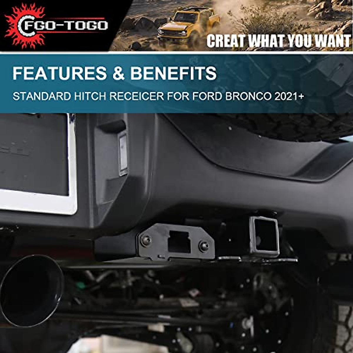 for 2021 2022 2023 Ford Bronco 2'' Trailer Tow Hitch Hook,Class 3 Hitch Receiver for Ford Bronco Accessories 2021 2022 2023 2/4 Door Heavy Duty Steel Trailer Hitch Tow Hook 2-Inch Receiver Hitch