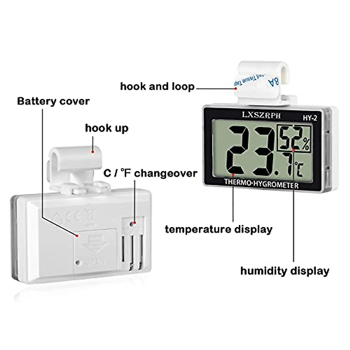 LXSZRPH Reptile Thermometer Hygrometer HD LCD Reptile Tank Digital Thermometer with Hook Temperature Humidity Meter Gauge for Reptile Tanks, Terrariums, Vivarium (2packs)