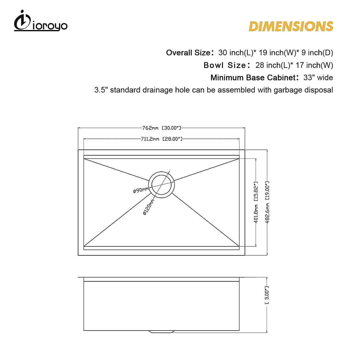 30 Undermount Kitchen Sink - IOROYO 30x19 inch Kitchen Sink Undermount Ledge Workstation Stainless Steel 16 Gauge Single Bowl Kitchen Sinks Basin