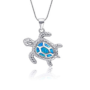 PUPILLEMON Blue Opal Sea Turtle Necklace Sterling Silver Necklace Fine Jewelry For Women Gifts