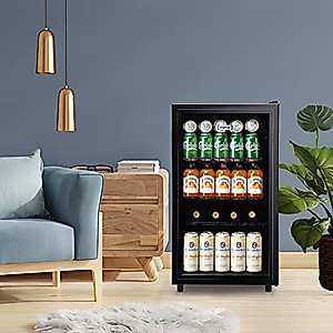 WANAI Beverage Refrigerator 125 Can Mini Fridge Cooler Black Mini Beer Fridge Glass Door for Wine Soda Juice Small Drink Cooler Machine Clear Front Removable for Home Office Bar Freestanding