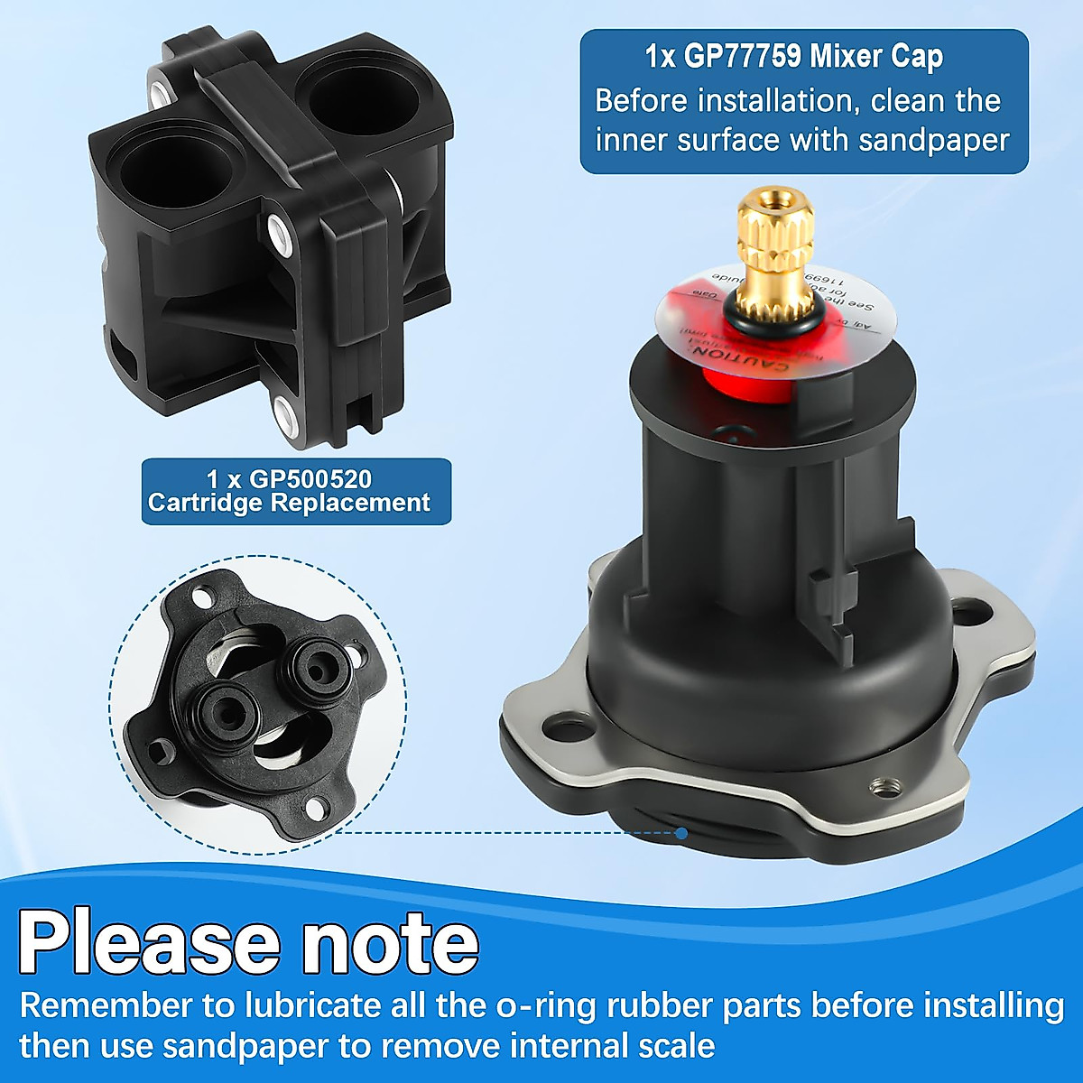 GP76851 Mixer Cap and GP500520 Pressure Balancing Unit Kit, Compatible with Kohler GP77759, GP876851 Part, Shower Valve Cartridge Replacement Repair Kit for Rite Temp and 1/2" Shower Valve