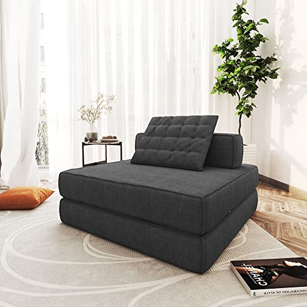 ORRD Modular Fold Sofa Bed, Modern Linen Convertible Sleeper Couch Tufted Sectional Sofa Floor Single Couch Padded Cushion for Living Room, Bedroom (Grey)