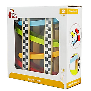 Colorful Wood Race Track Ramp with 4 Wooden Race Cars - Solid Wood Educational Baby Toy for Toddler Boys and Girls Age 18-24 Months, 2 Years and Up - Classic Early Development Vehicle Playset Toy